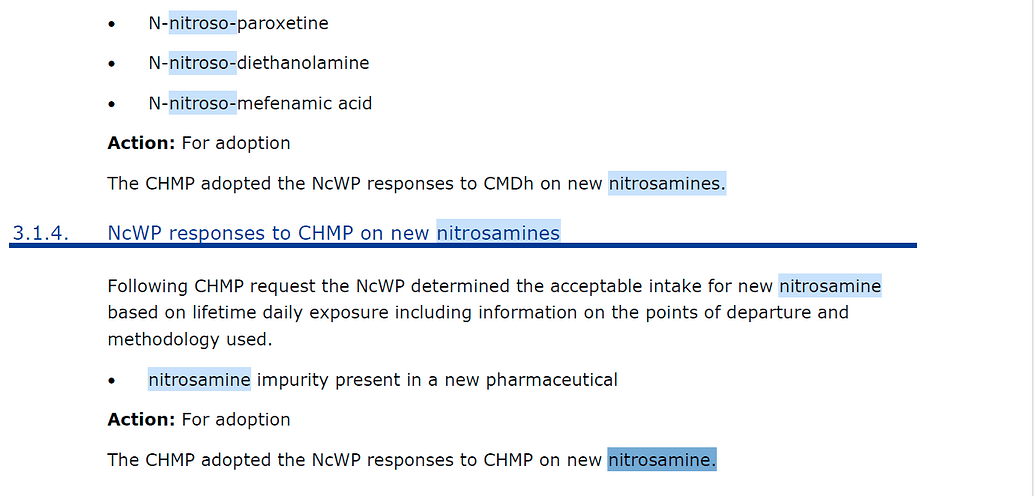 CMDh mandated the SWP/NcWP for AI derivations of N-nitrosamines ...