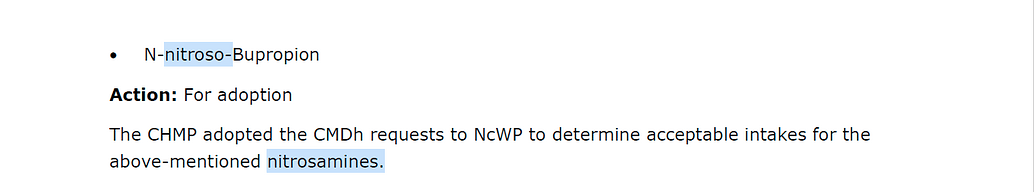 CMDh mandated the SWP/NcWP for AI derivations of N-nitrosamines ...